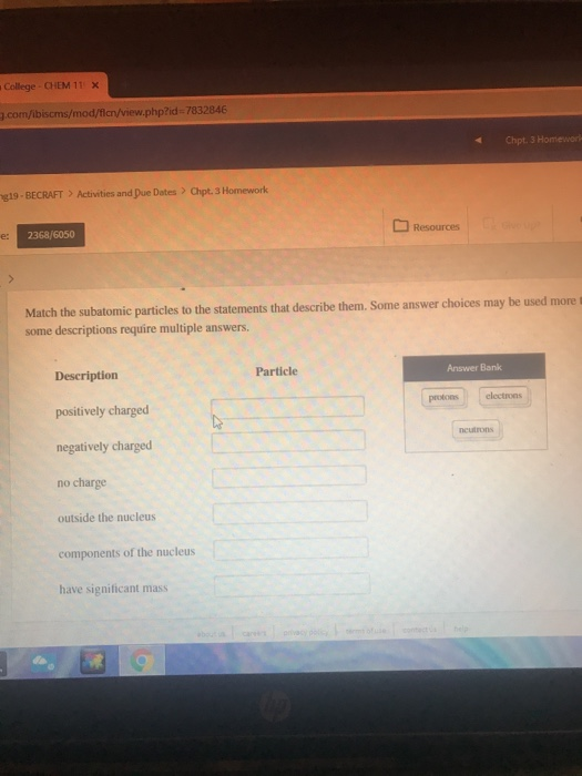 Solved match the subatomic particles to the statements that | Chegg.com