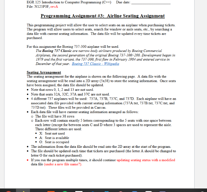 Programming Assignment #3: Airline Seating | Chegg.com