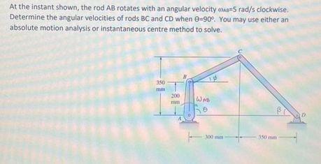 Solved At the instant shown, the rod AB rotates with an | Chegg.com