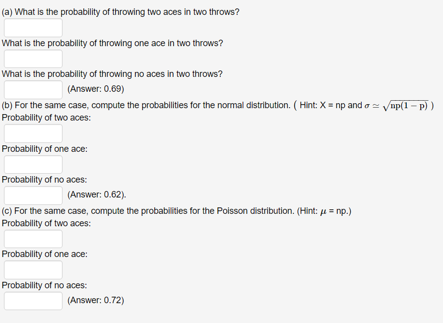 Solved 10.2. * Compute the probabilities Prob(v aces in two | Chegg.com