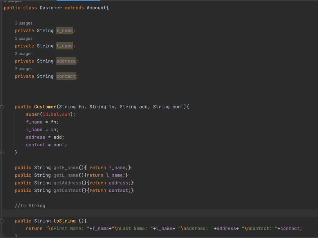 Solved 4 usages private int acct_id = 0; 5 usages private | Chegg.com