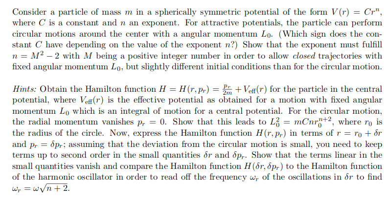 Consider a particle of mass m in a spherically | Chegg.com