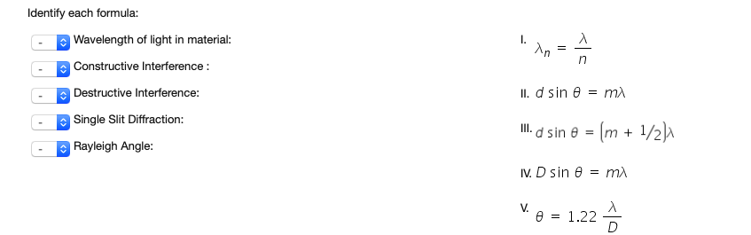 Solved Identify each formula: Wavelength of light in | Chegg.com