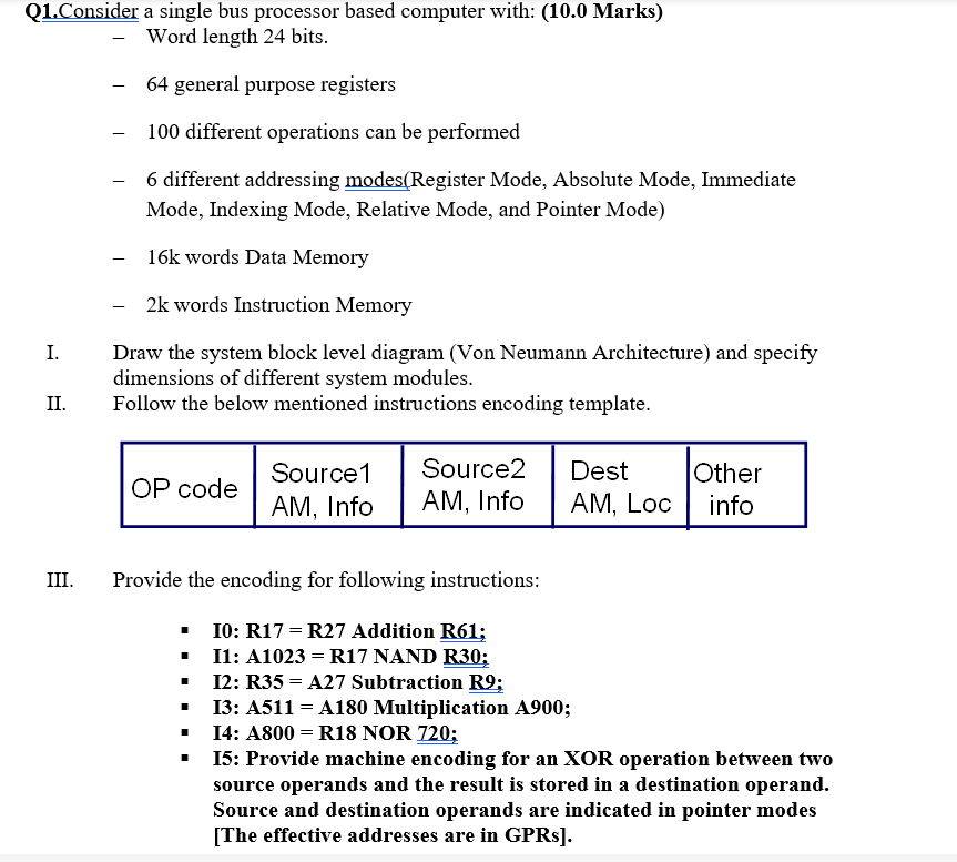 Solved Q1.Consider a single bus processor based computer | Chegg.com