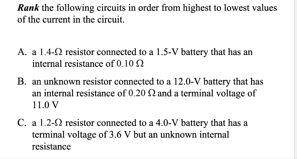 Solved Rank the following circuits in order from highest to | Chegg.com