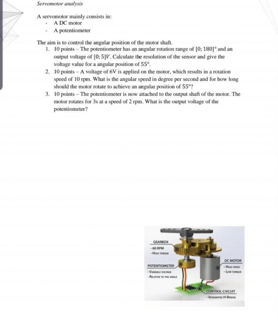 Solved Servomotor analysis A servomotor mainly consists in: | Chegg.com