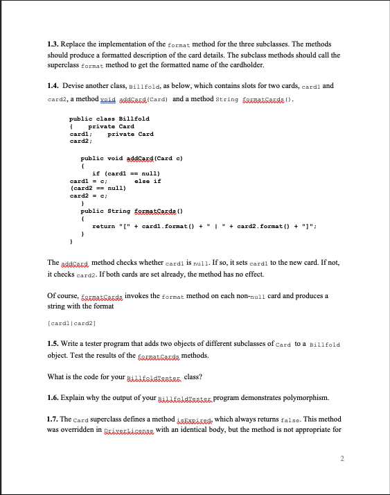 Solved 1.3. Replace the implementation of the format method | Chegg.com