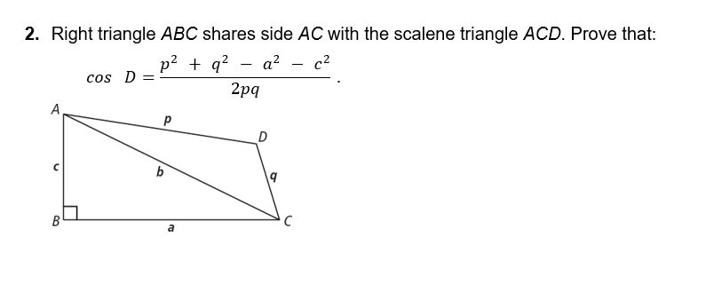 Solved 2. Right triangle ABC shares side AC with the scalene | Chegg.com