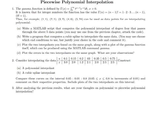 Piecewise Polynomial Interpolation 1 The Gamma