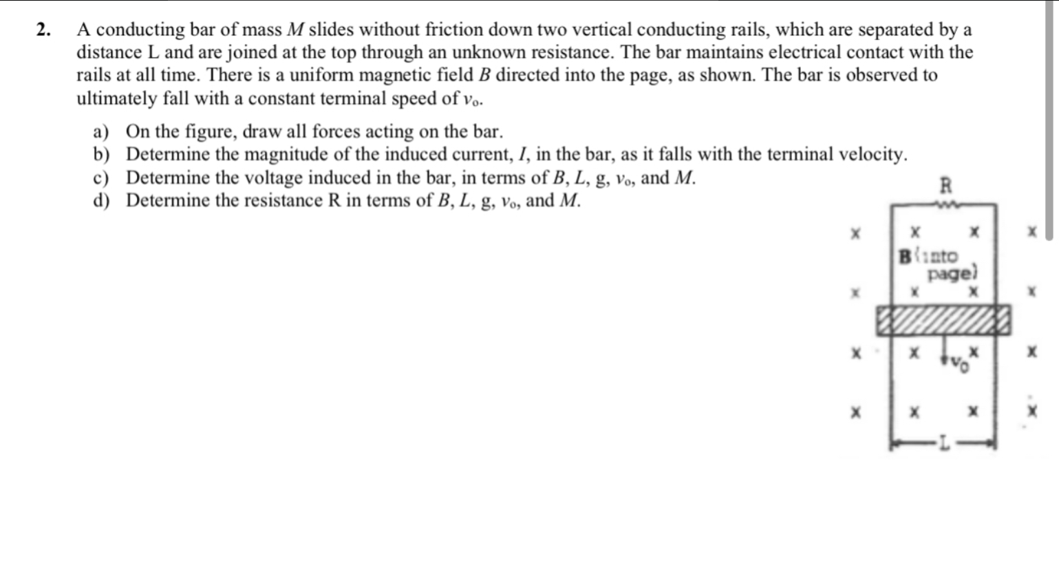 Solved 2. A conducting bar of mass M slides without friction | Chegg.com