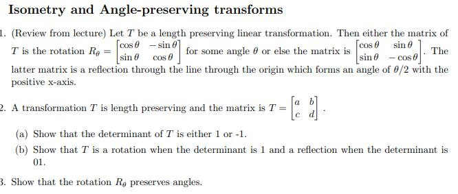 Solved Isometry and Angle-preserving transforms 1. (Review | Chegg.com
