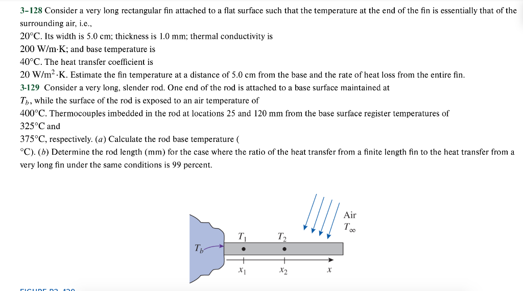 Solved 3-128 Consider a very long rectangular fin attached | Chegg.com