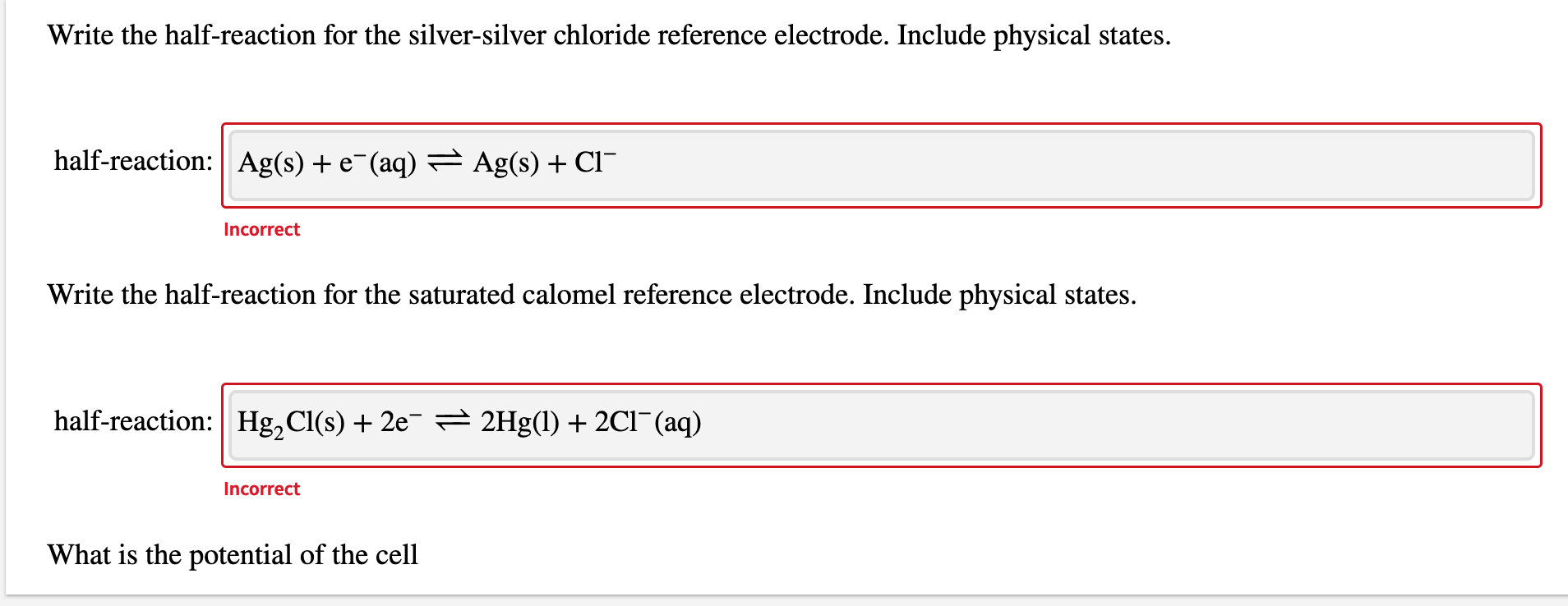 Solved Write the half-reaction for the silver-silver | Chegg.com
