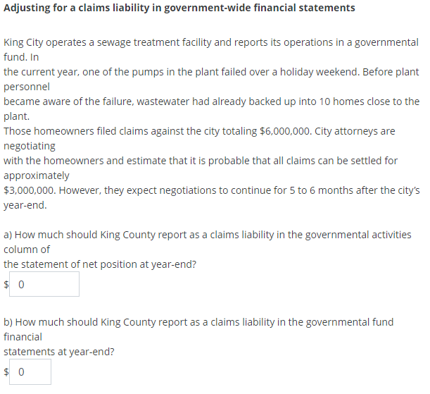 Solved Adjusting for a claims liability in government-wide | Chegg.com