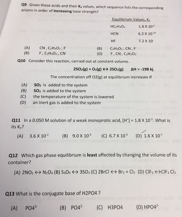 Solved Given these acids and their K_a values, which anions | Chegg.com