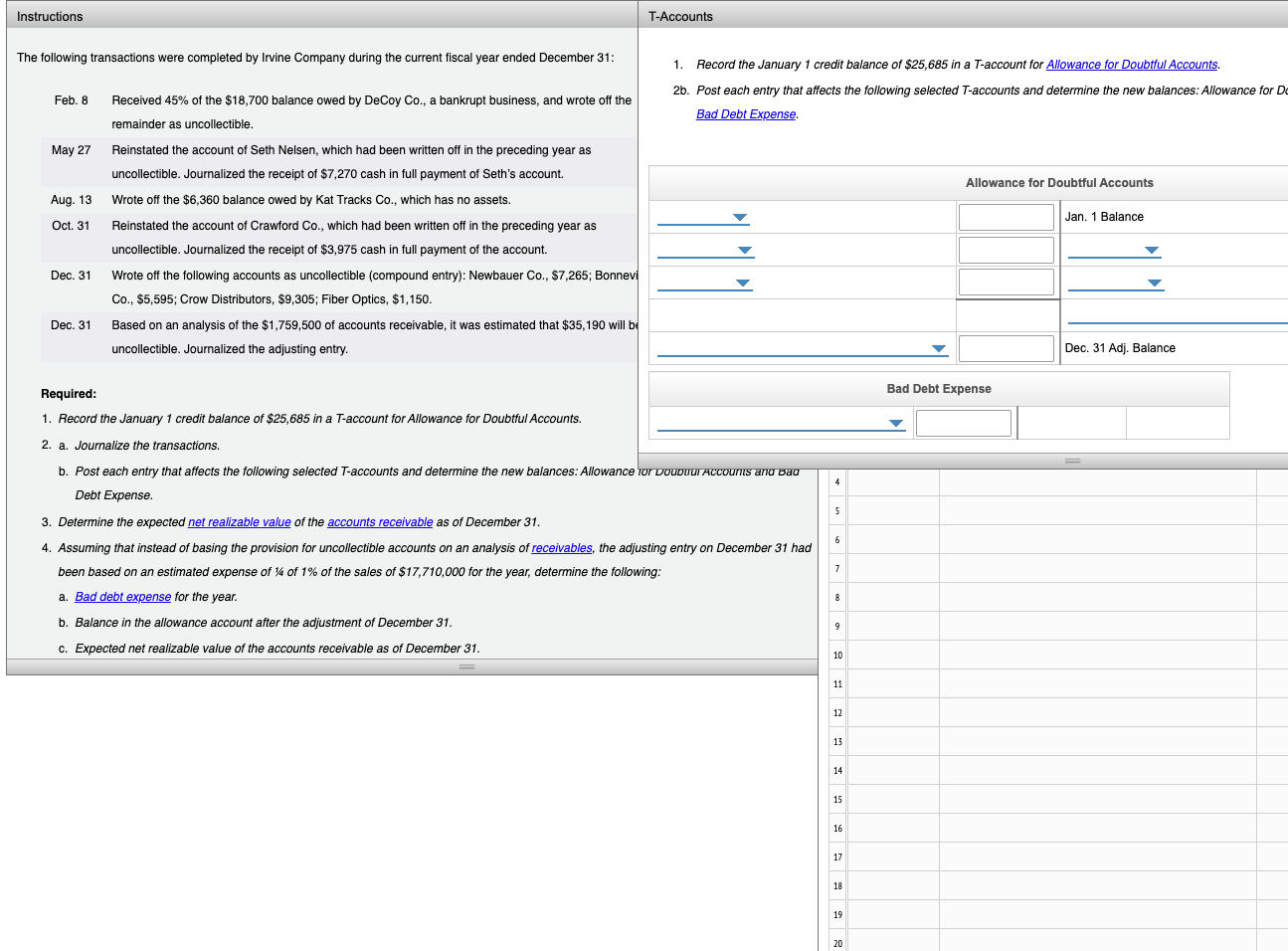 Solved 1. Record the January 1 credit balance of $25,685 in | Chegg.com
