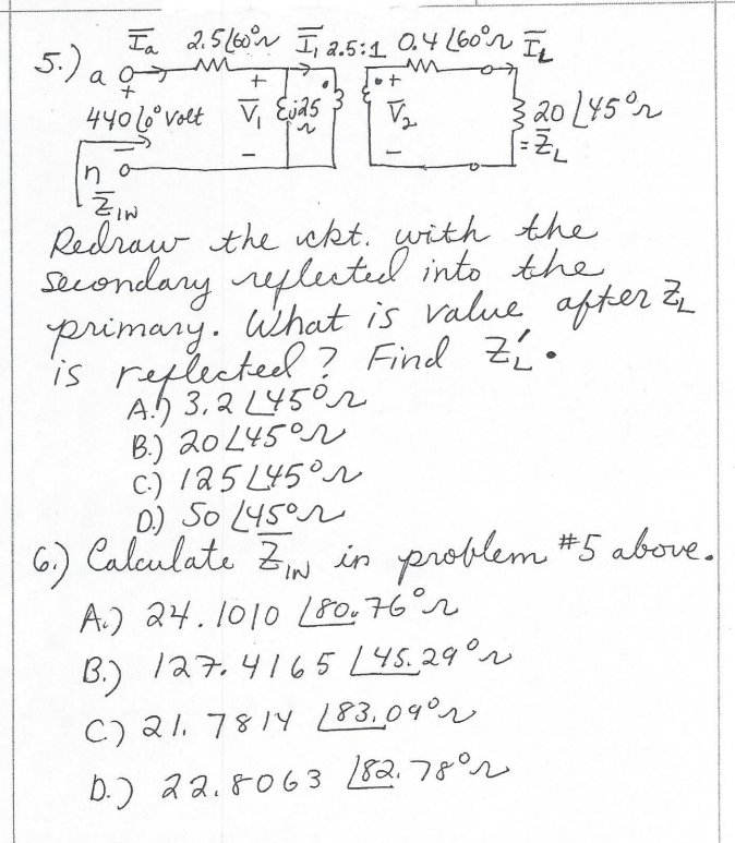 Solved Redraw the chet. with the secondary reflected into | Chegg.com
