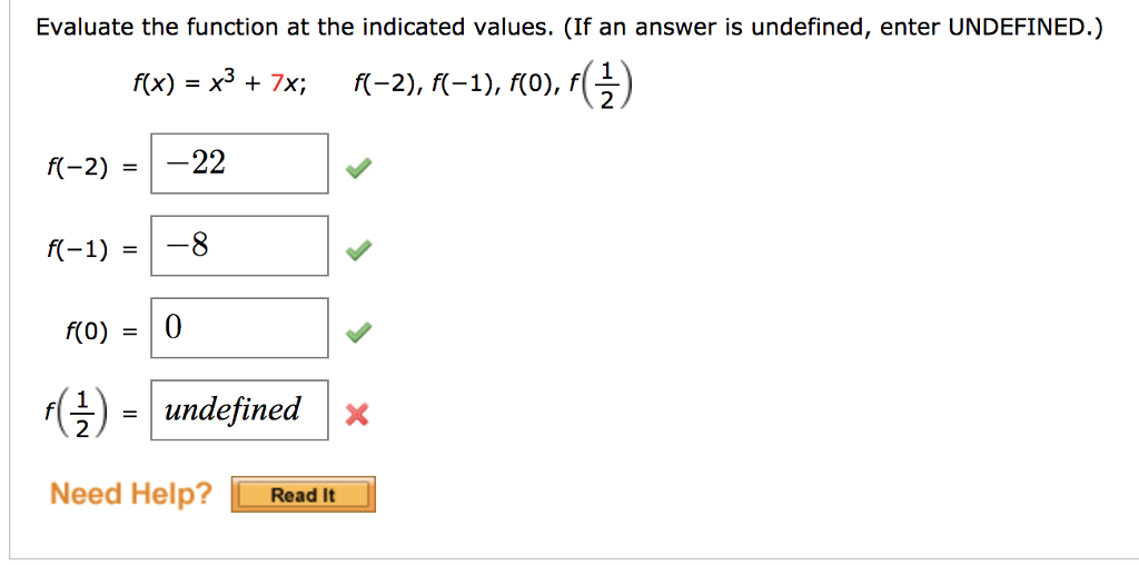 Solved Evaluate the function at the indicated values. (If an | Chegg.com Solved Evaluate the function at the indicated values. (If an | Chegg.com