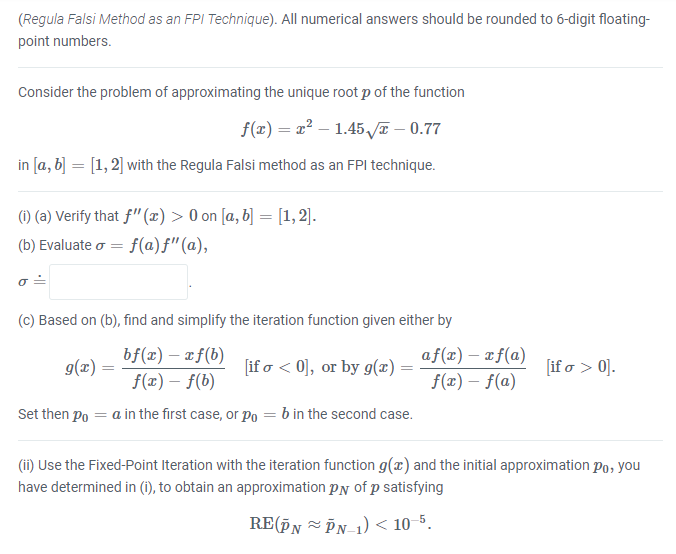 Solved (Regula Falsi Method as an FPI Technique). All | Chegg.com