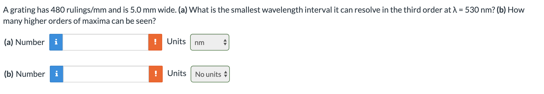 Solved Agrating has 480 rulings/mm and is 5.0 mm wide. (a) | Chegg.com