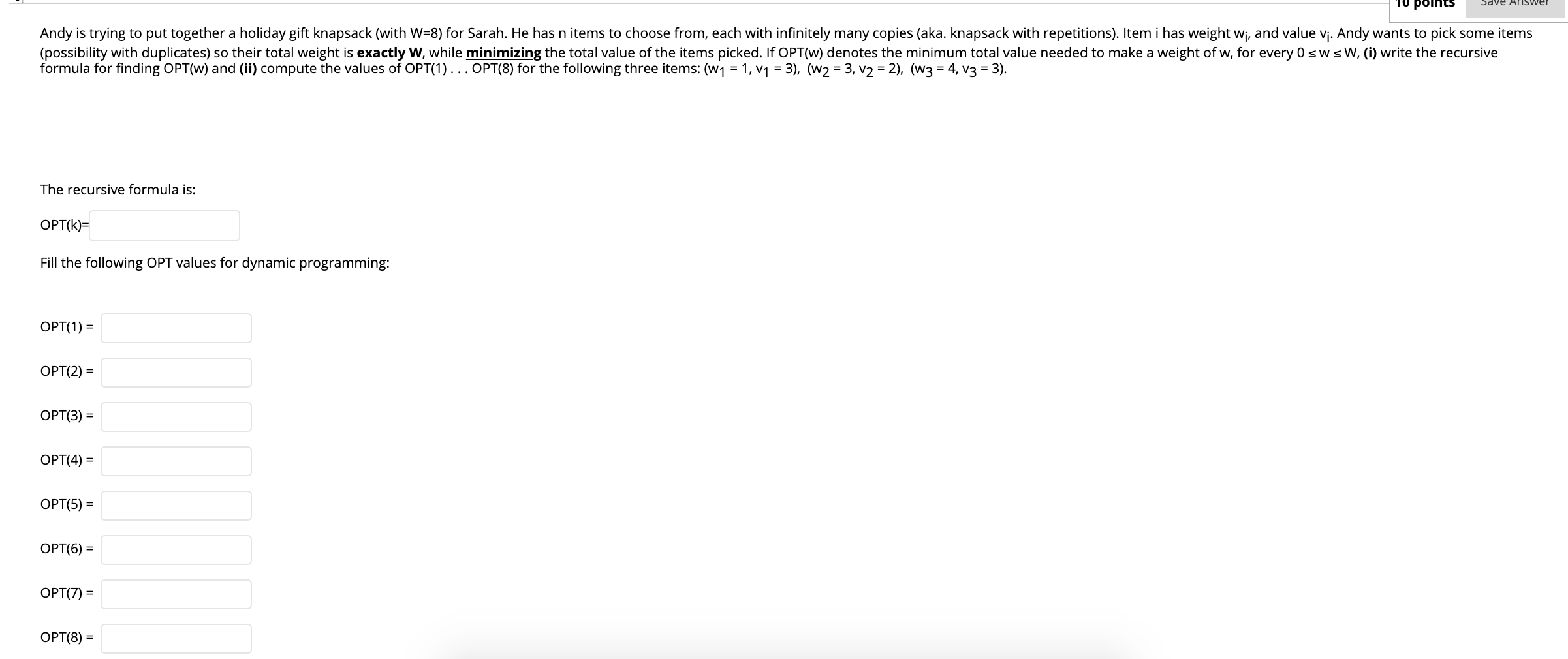 Solved 10 points Save Answer Andy is trying to put together | Chegg.com