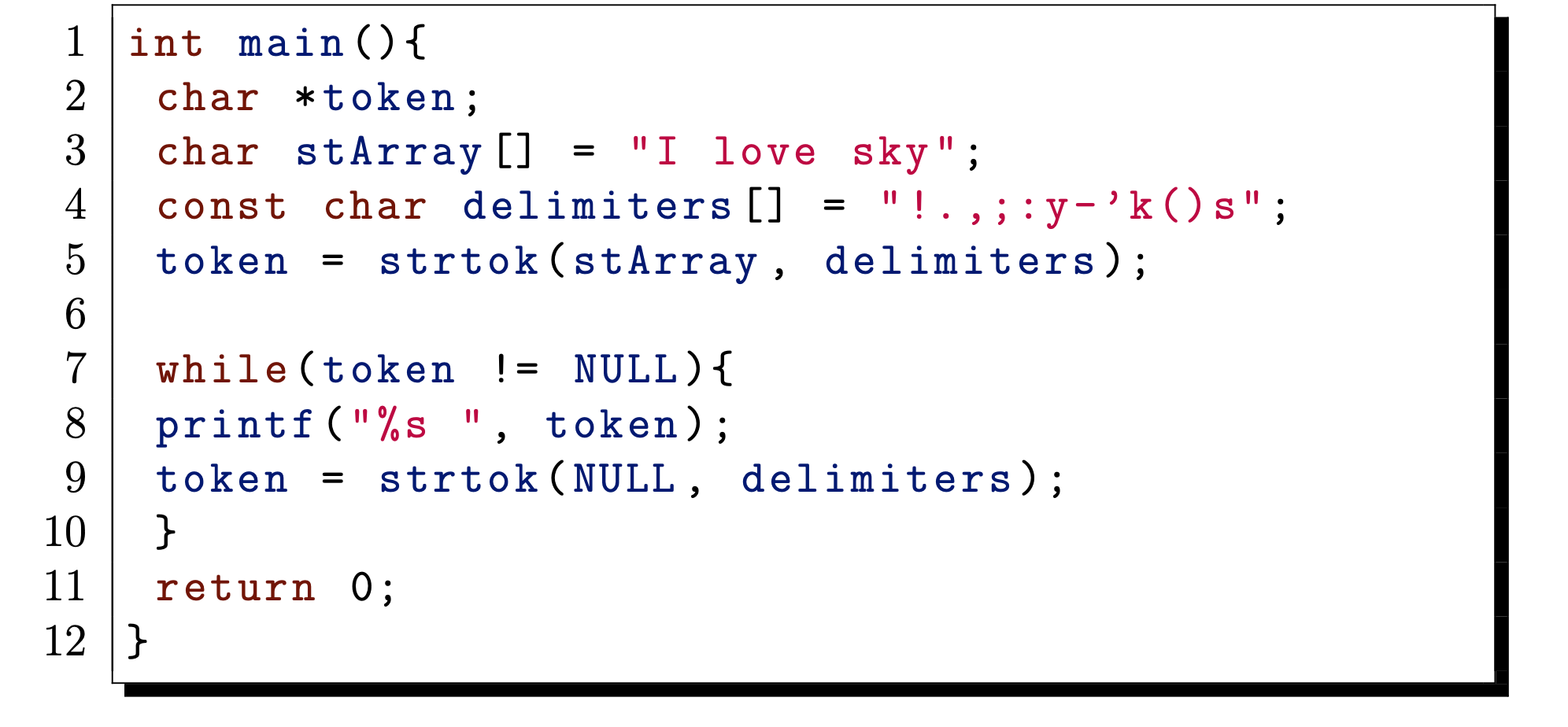 Solved = . = > = 1 int main() { 2 char *token; 3 char | Chegg.com