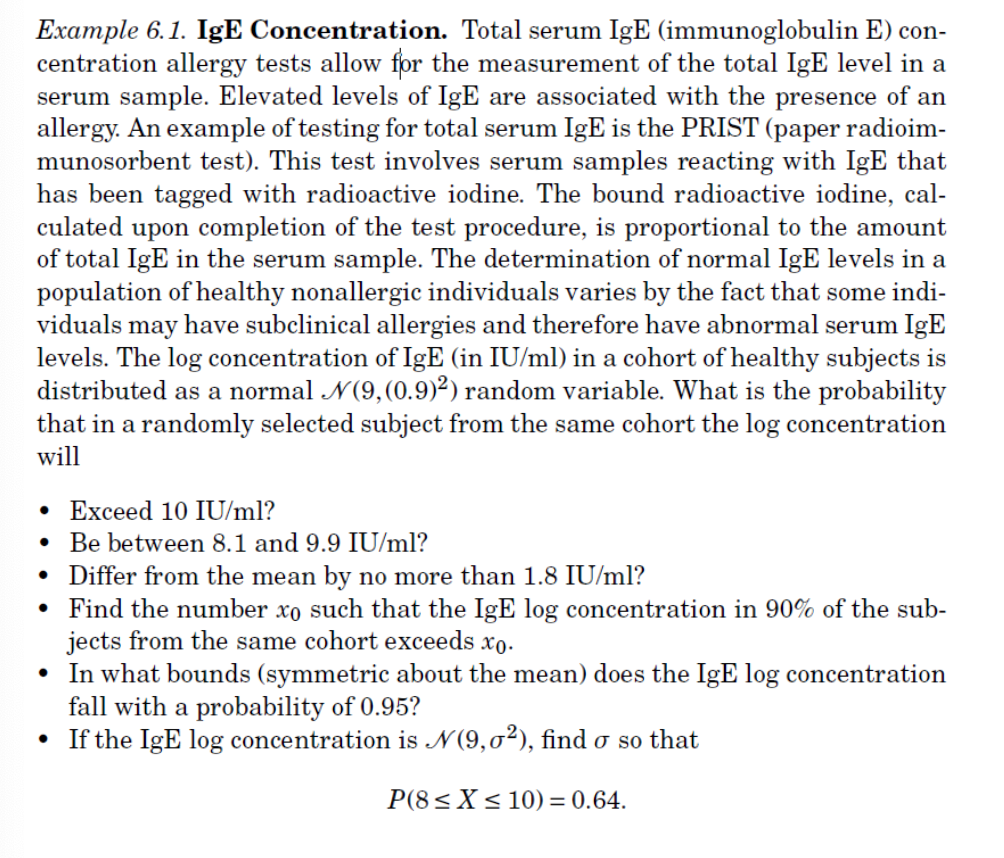 Solved Example 6.1. IgE Concentration. Total serum IgE | Chegg.com