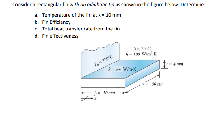 Solved Consider a rectangular fin with an adiabatic tip as | Chegg.com