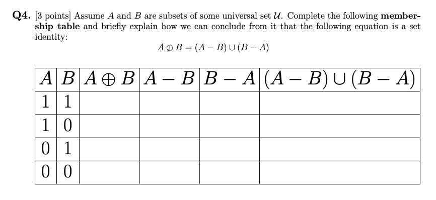 Solved Q4. [3 points Assume A and B are subsets of some | Chegg.com