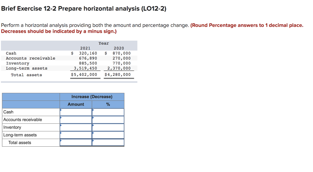 Solved Brief Exercise 12-2 Prepare horizontal analysis | Chegg.com