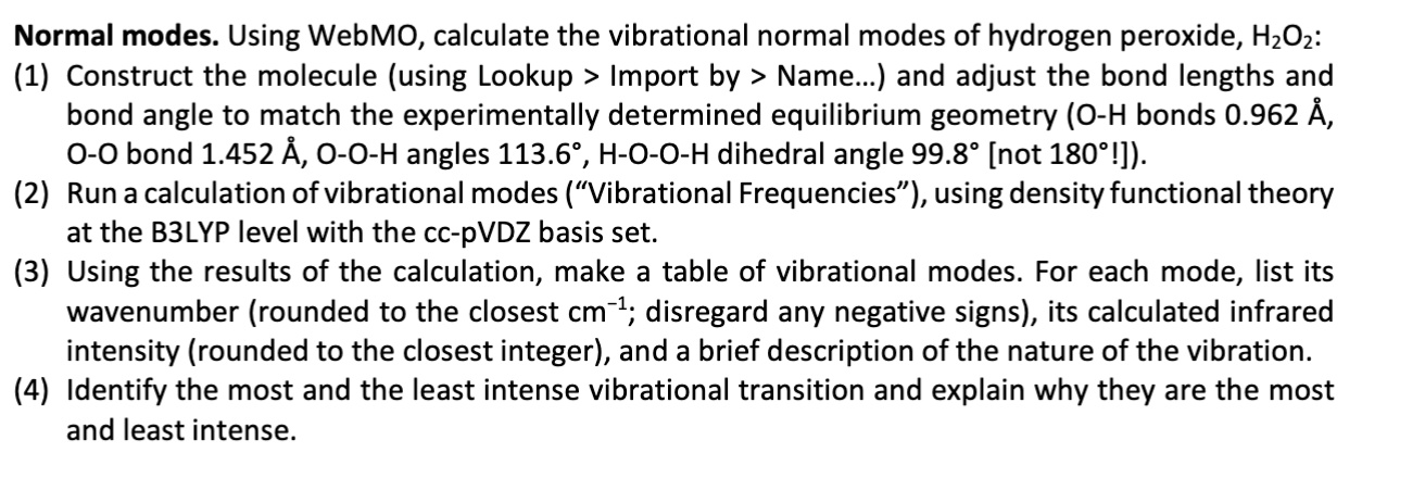 Solved Normal modes. Using WebMO, calculate the vibrational | Chegg.com