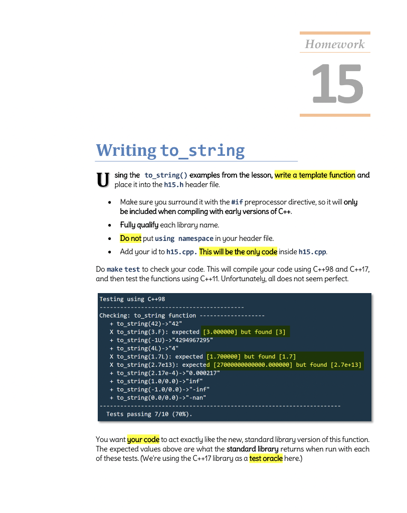 Solved Writing to_string Using the to_string() examples from | Chegg.com