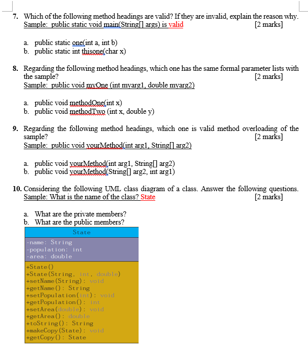 Solved 7. Which of the following method headings are valid? | Chegg.com