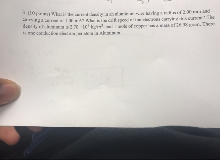 Solved What is the current density in an aluminum wire | Chegg.com