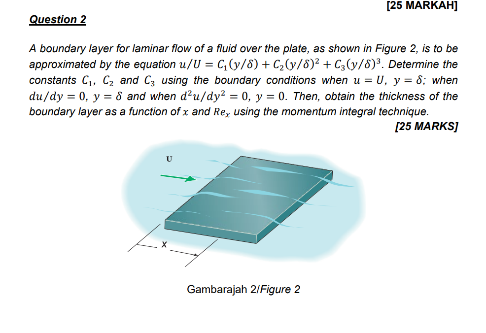 Solved [25 ﻿MARKAH]Question 2A boundary layer for laminar | Chegg.com