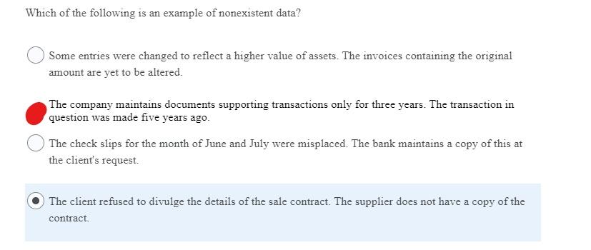 Solved Which of the following is an example of nonexistent | Chegg.com