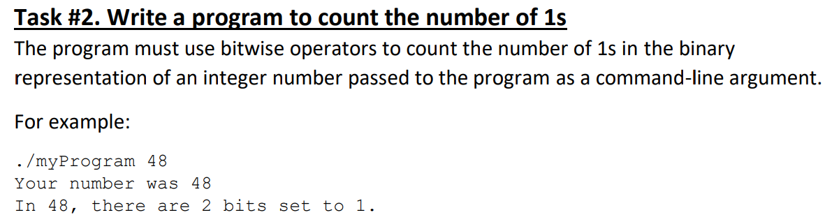 Solved Task #2. Write a program to count the number of 1s | Chegg.com