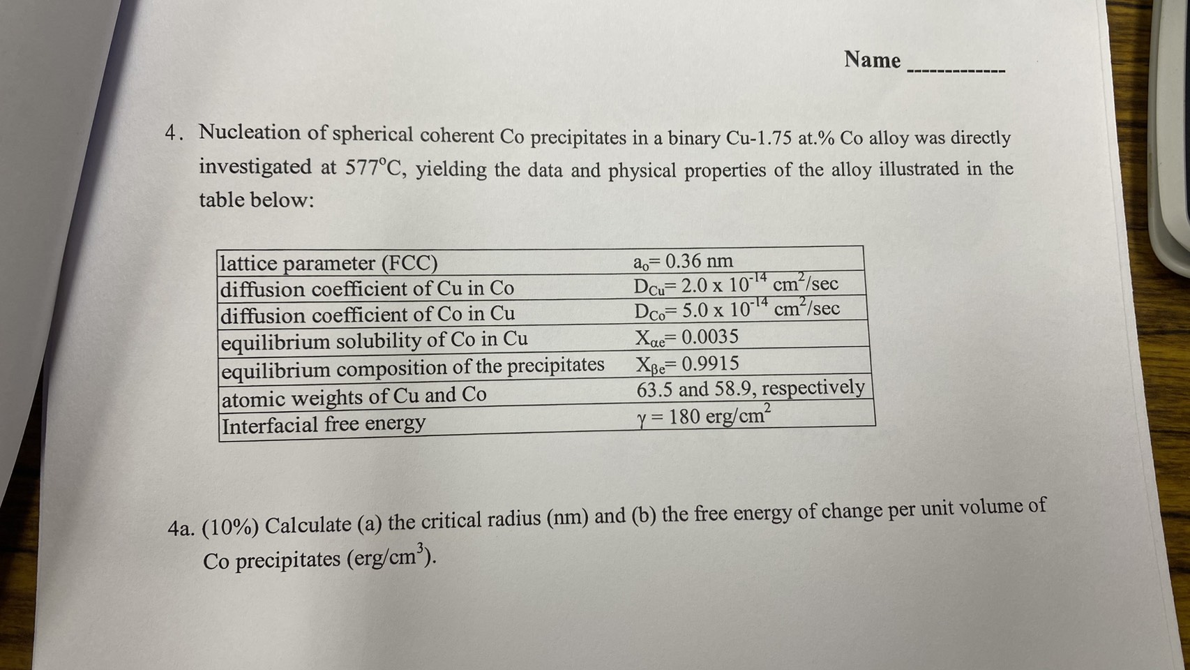 Solved Name q,4. ﻿Nucleation of ﻿spherical coherent Co | Chegg.com