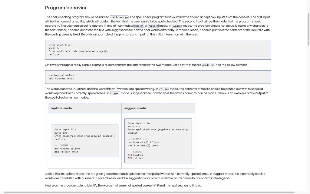 Solved Program behavior The spell checking program should be | Chegg.com