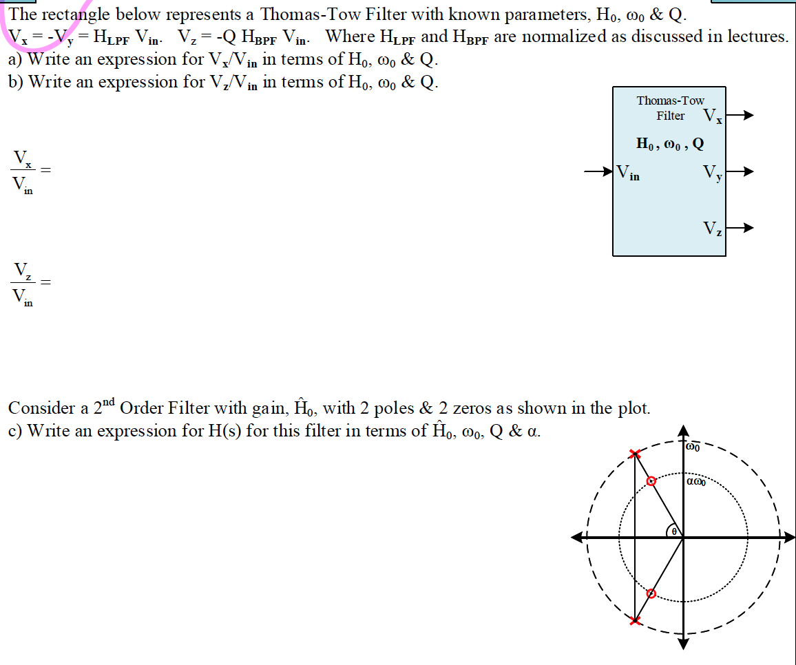 Solved The rectangle below represents a Thomas-Tow Filter | Chegg.com