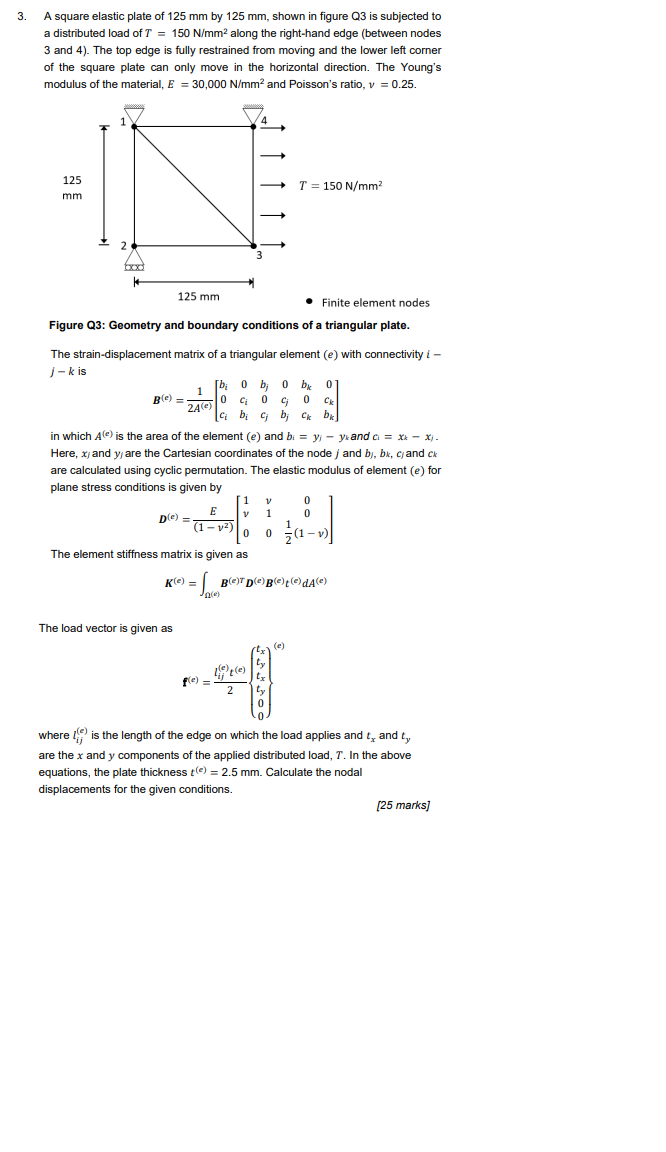 Solved 3. A square elastic plate of 125 mm by 125 mm, shown | Chegg.com