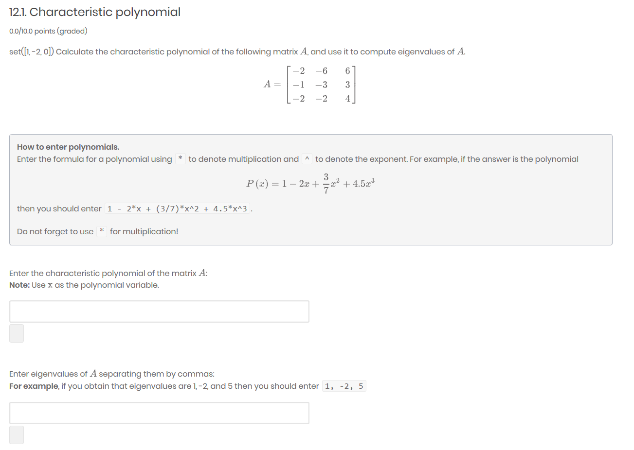 Solved 12.1. Characteristic polynomial 0.0/10.0 points | Chegg.com