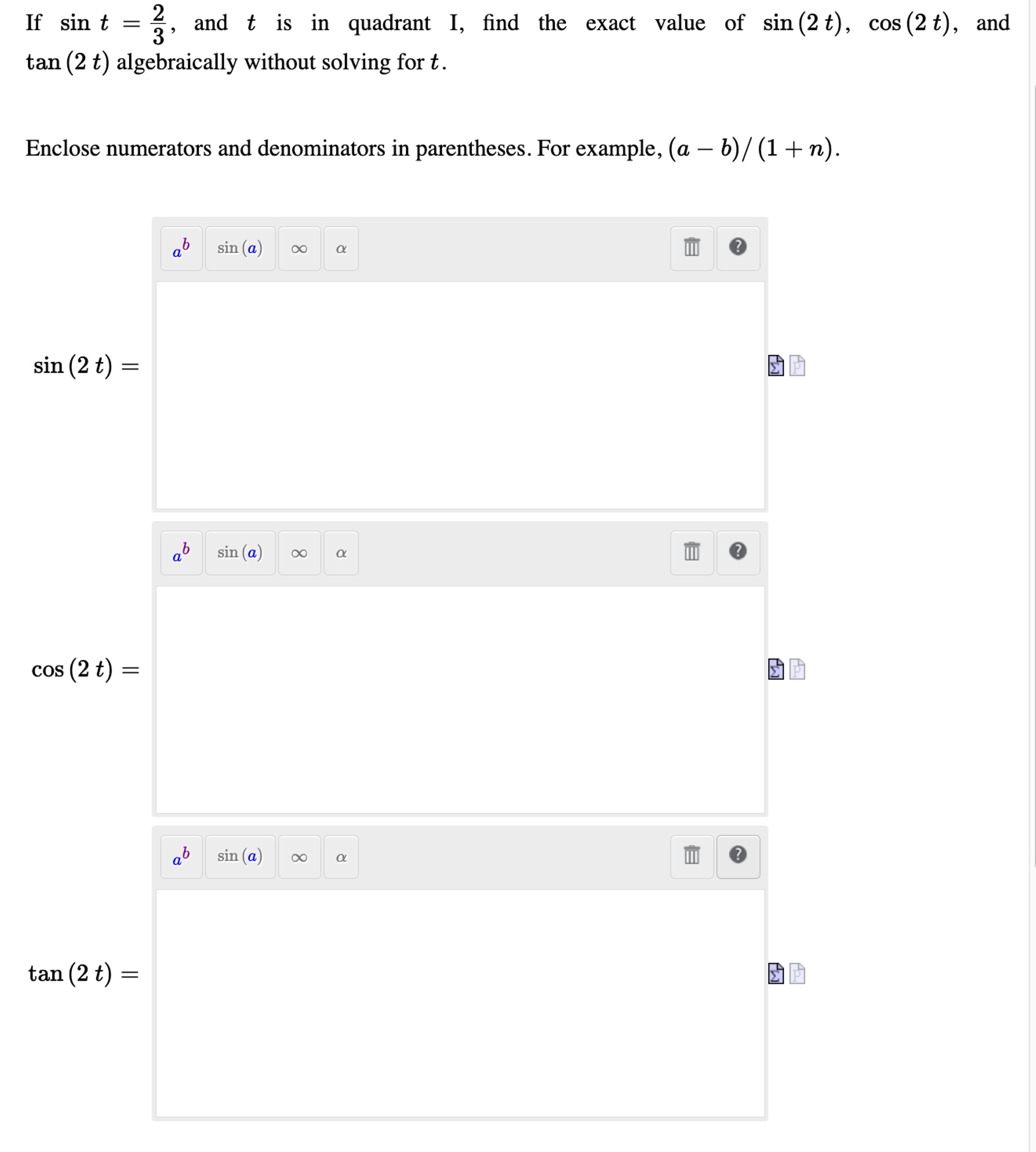 Solved If sint=23, ﻿and t ﻿is in quadrant I, find the exact | Chegg.com