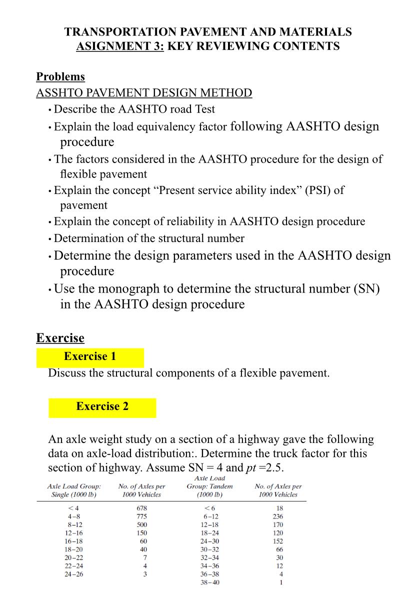 Solved Problems ASSHTO PAVEMENT DESIGN METHOD - Describe the | Chegg.com