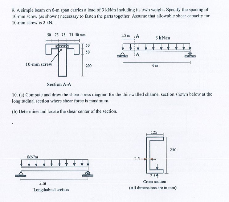 Solved 9. A simple beam on 6-m span carries a load of 3kN/m | Chegg.com
