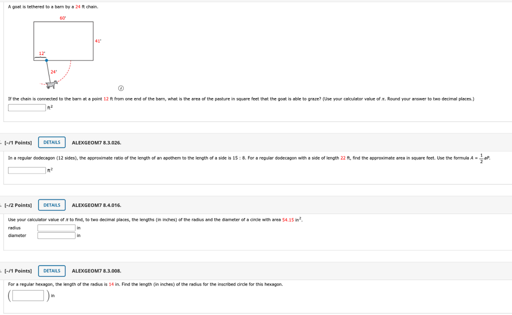 Solved A goat is tethered to a bam by a 24 ft chain. 60' 41 | Chegg.com