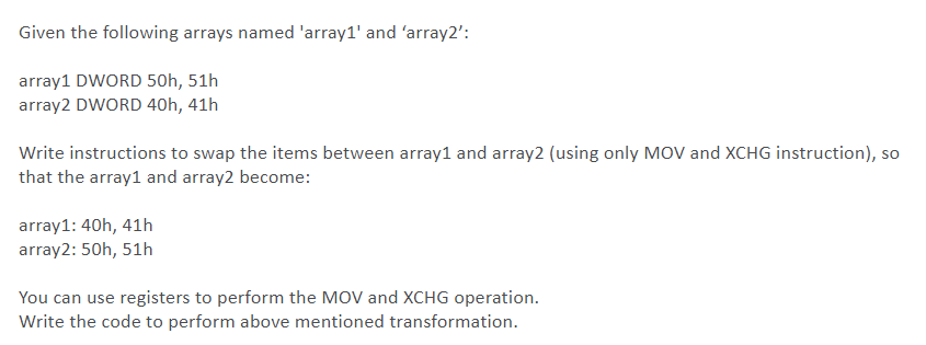 Solved Given The Following Arrays Named Arrayl And 