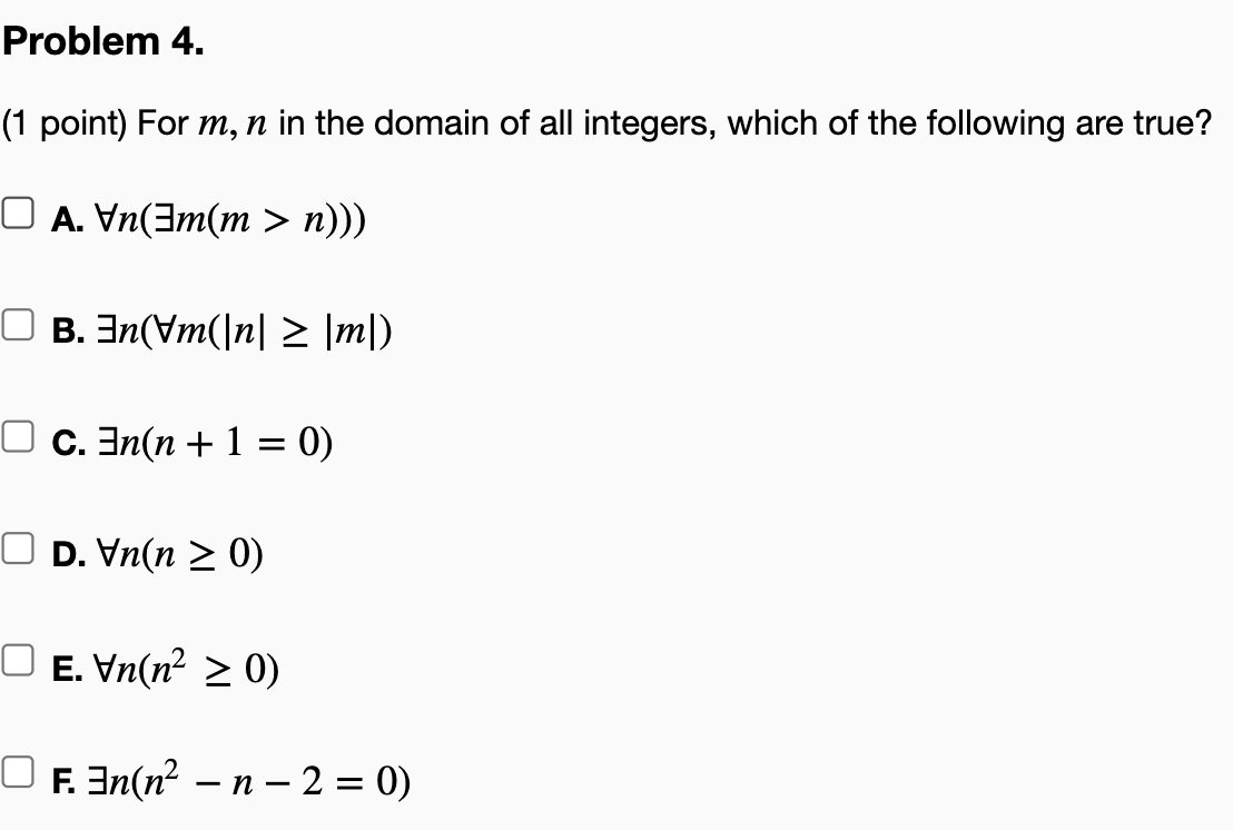 Solved (1 point) For m,n in the domain of all integers, | Chegg.com