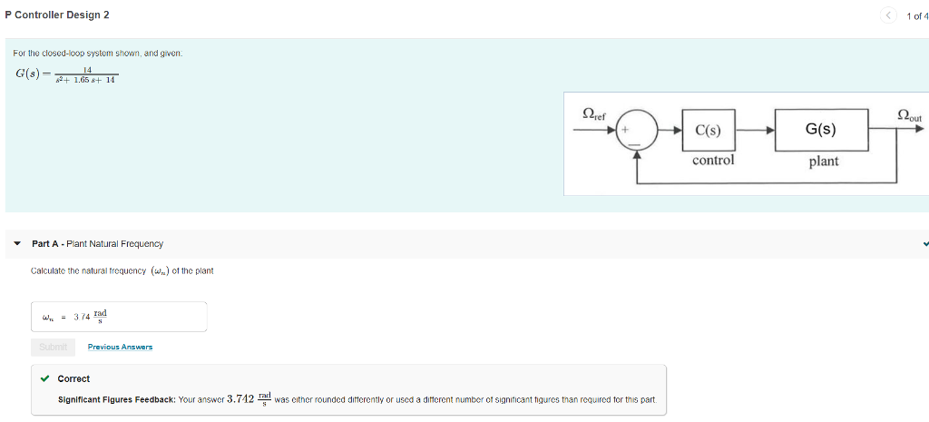 Solved P Controller Design 2 1 of 4 For the closed-loop | Chegg.com