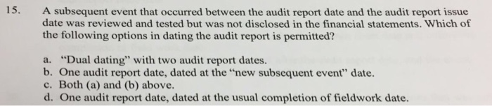 Solved 15. A subsequent event that occurred between the | Chegg.com